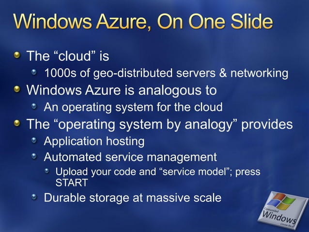 Windows Sql Azure Cloud Computing Platform Ppt
