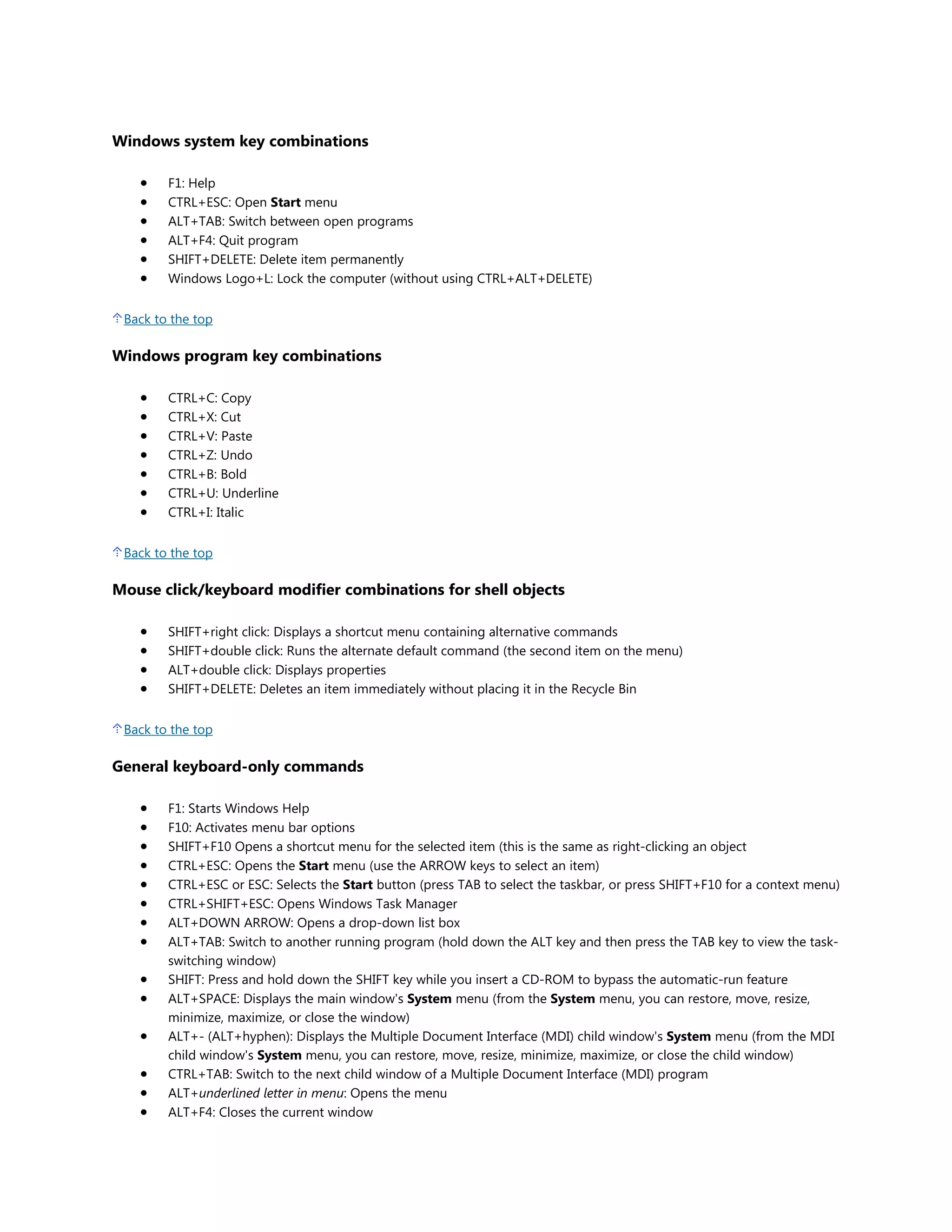 Windows system key combinations | DOC