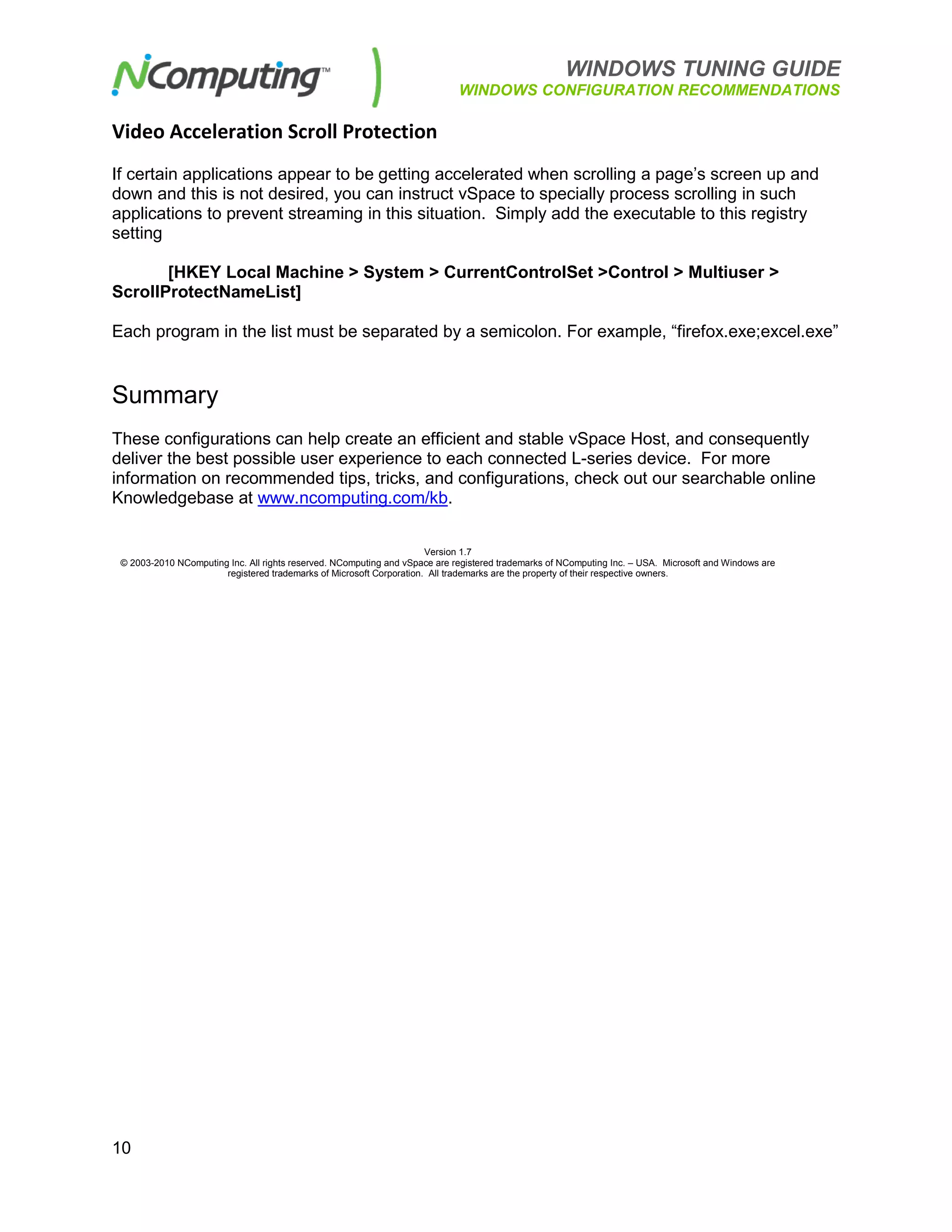 Windows tuning guide_for_vspace | PDF