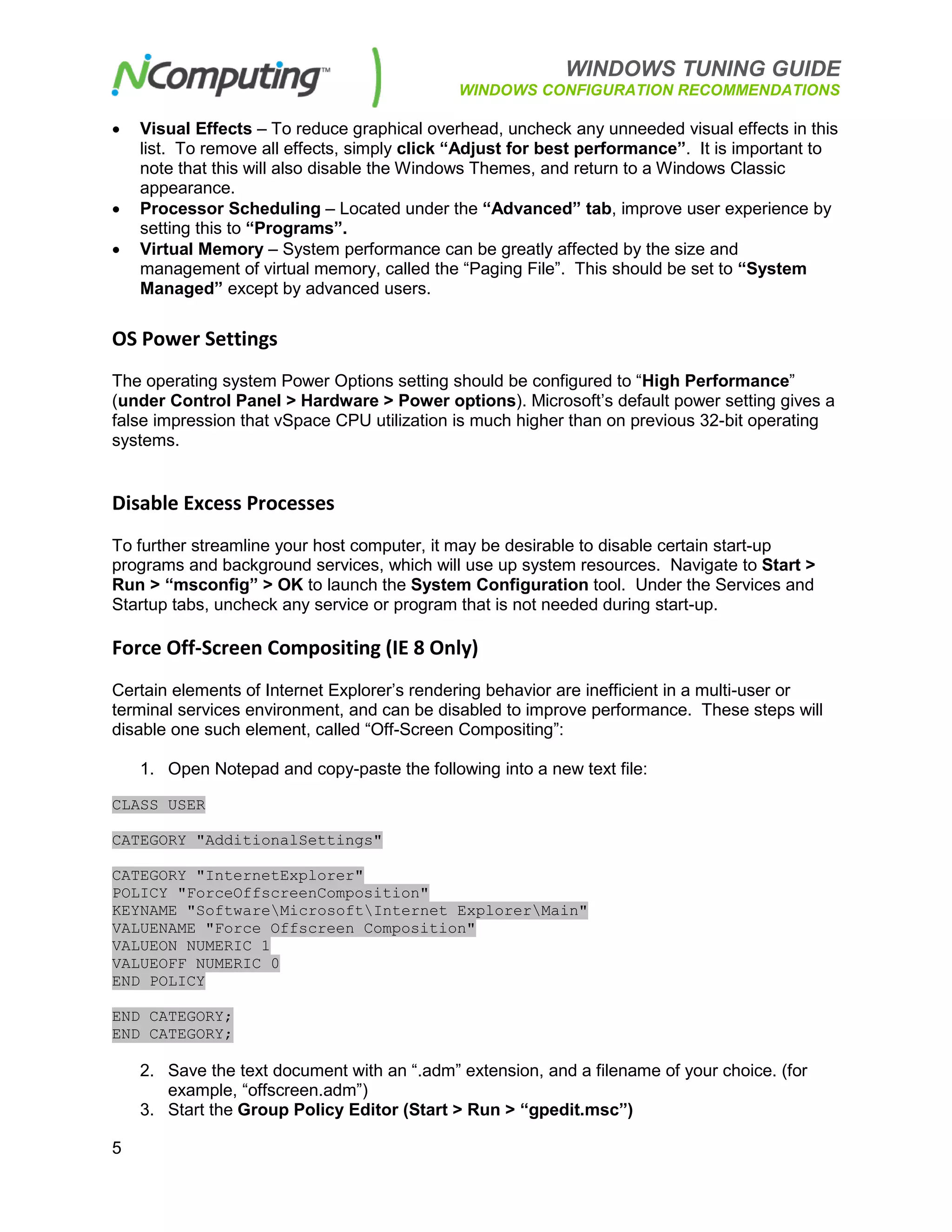 Windows tuning guide_for_vspace | PDF