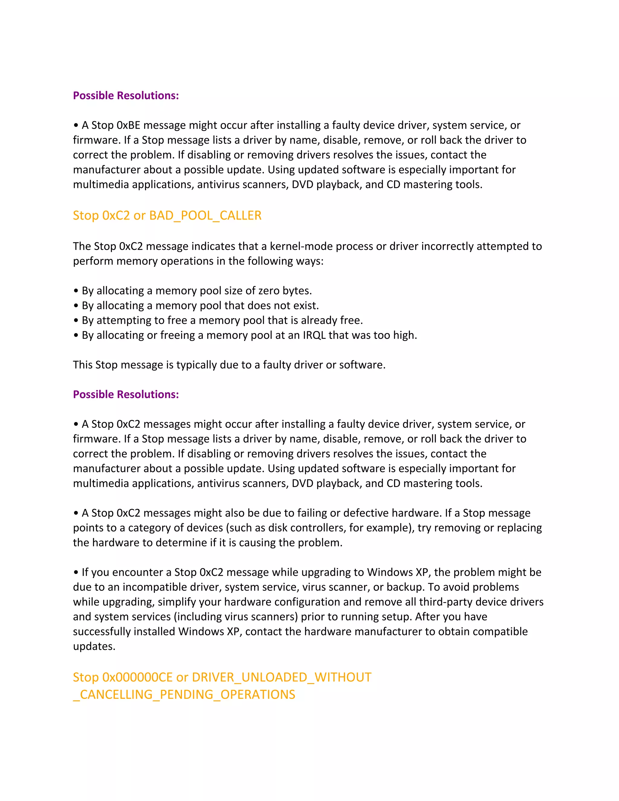 Windows xp blue screen of death stop codes | PDF