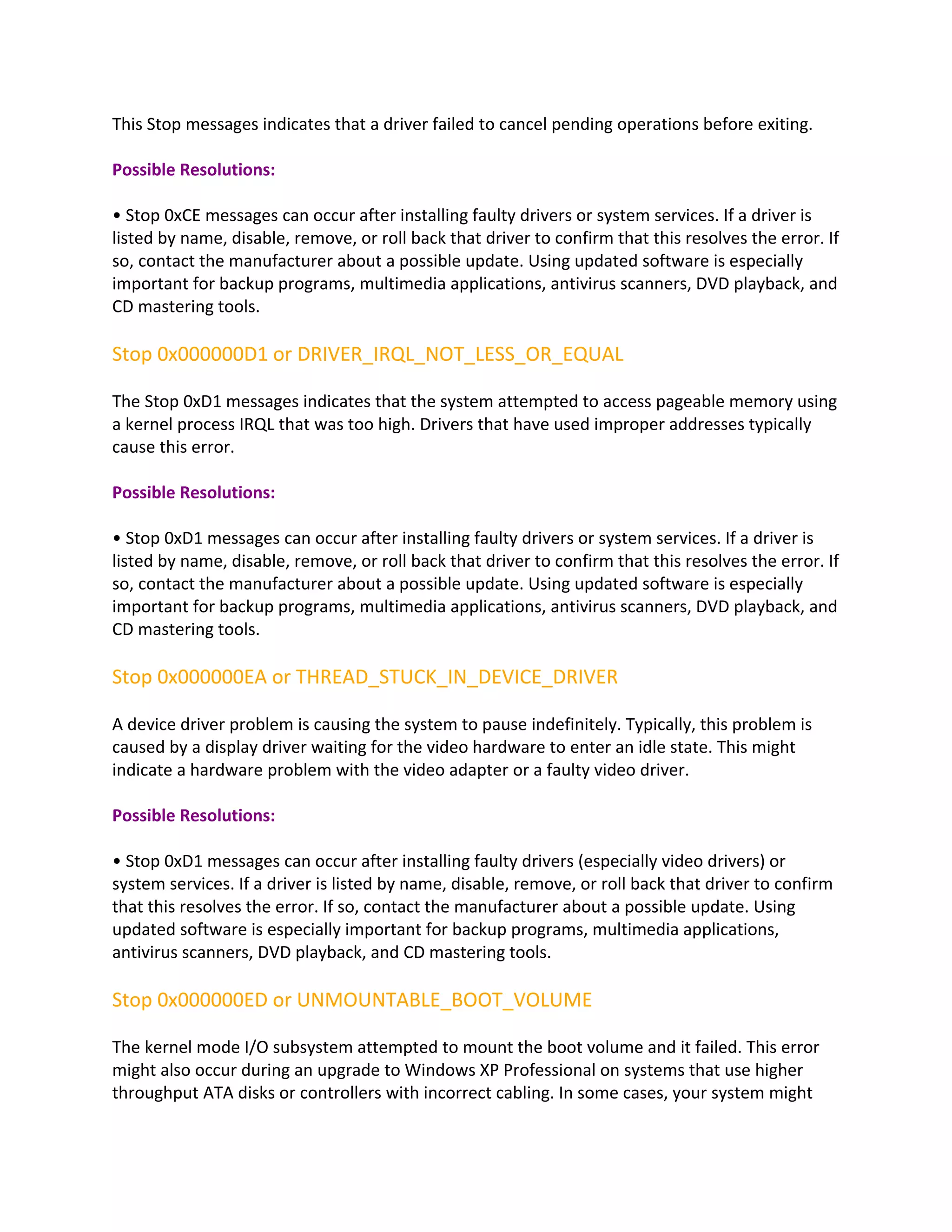 Windows xp blue screen of death stop codes | DOC