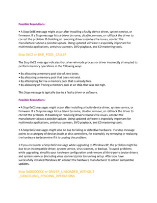 Windows xp blue screen of death stop codes | PDF