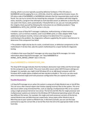 Windows xp blue screen of death stop codes | PDF