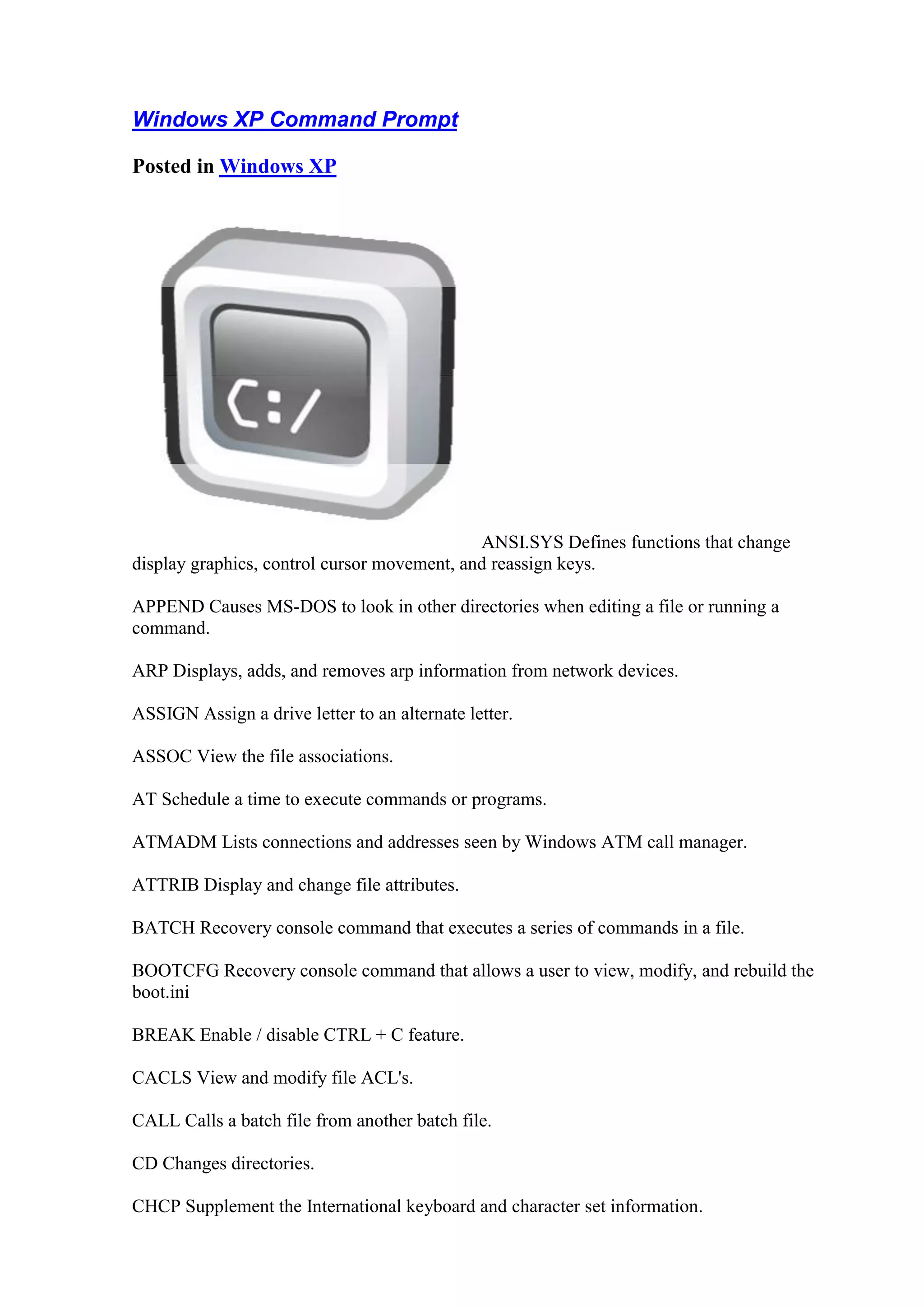 Windows Xp Command Prompt | PDF
