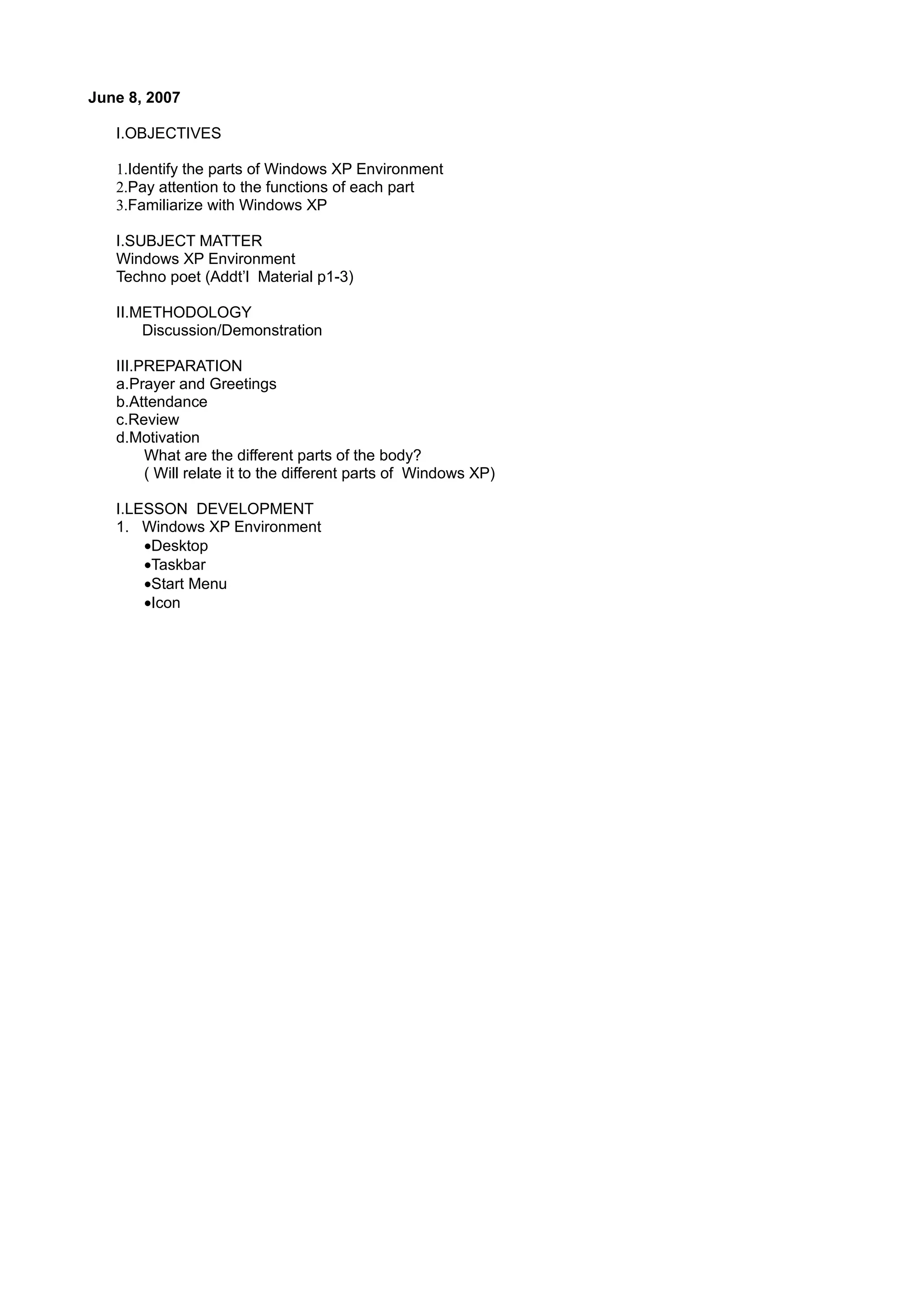 Windows X P Environment | ODT
