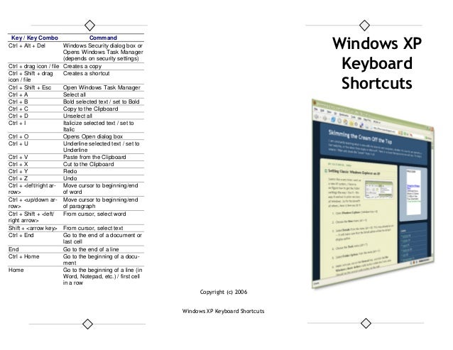 Windows xp key board shortcuts