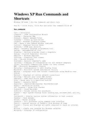 Windows xp run commands and shortcuts | PDF