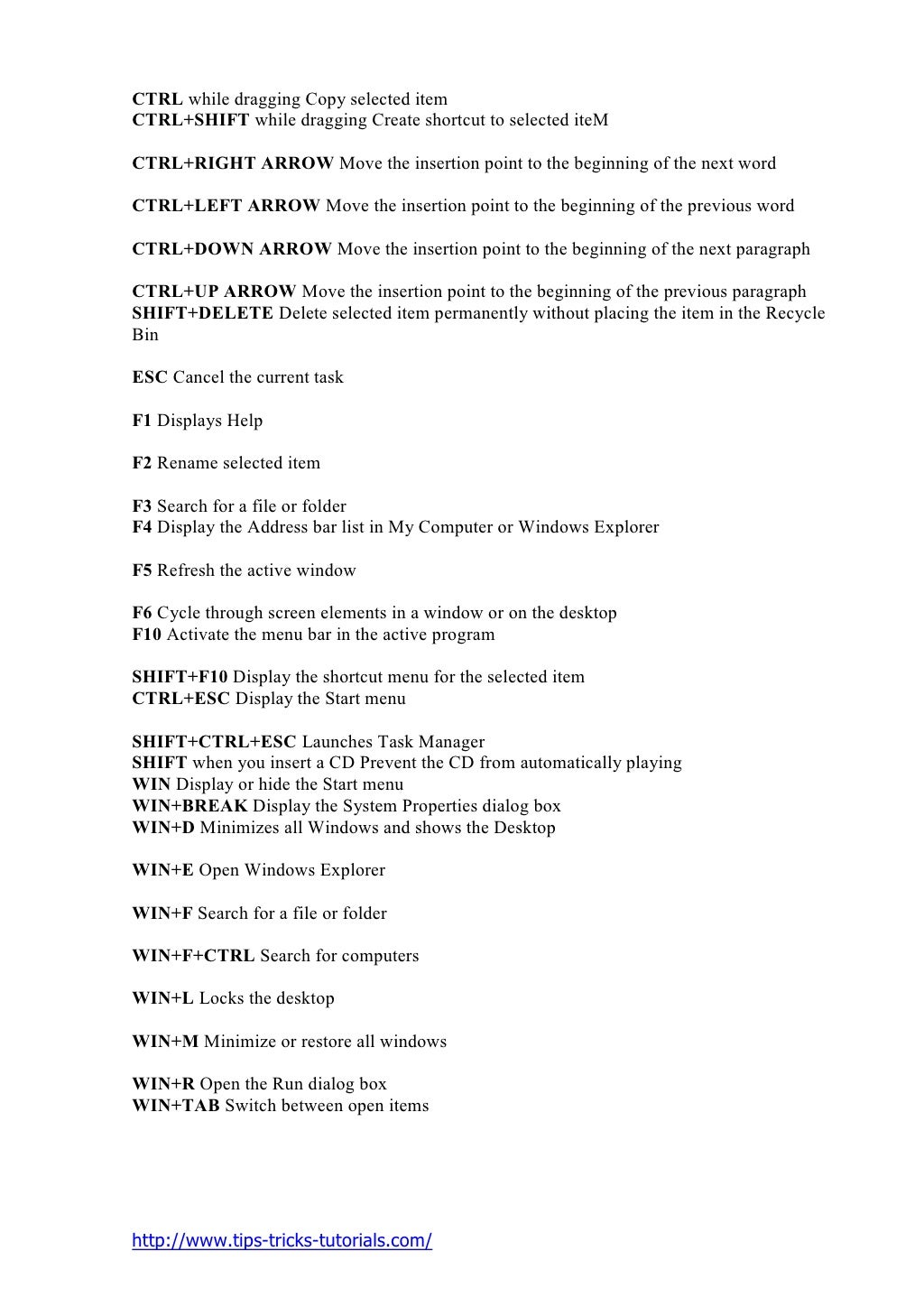 Windows Xp Shortcuts