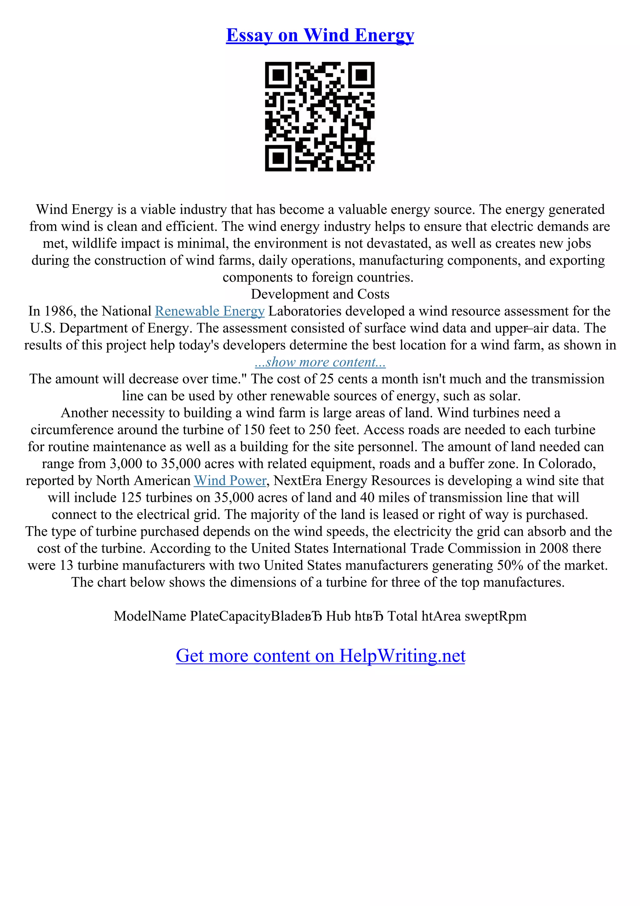 Wind Power Essay | PDF