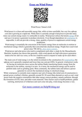 Wind Power Essay | PDF