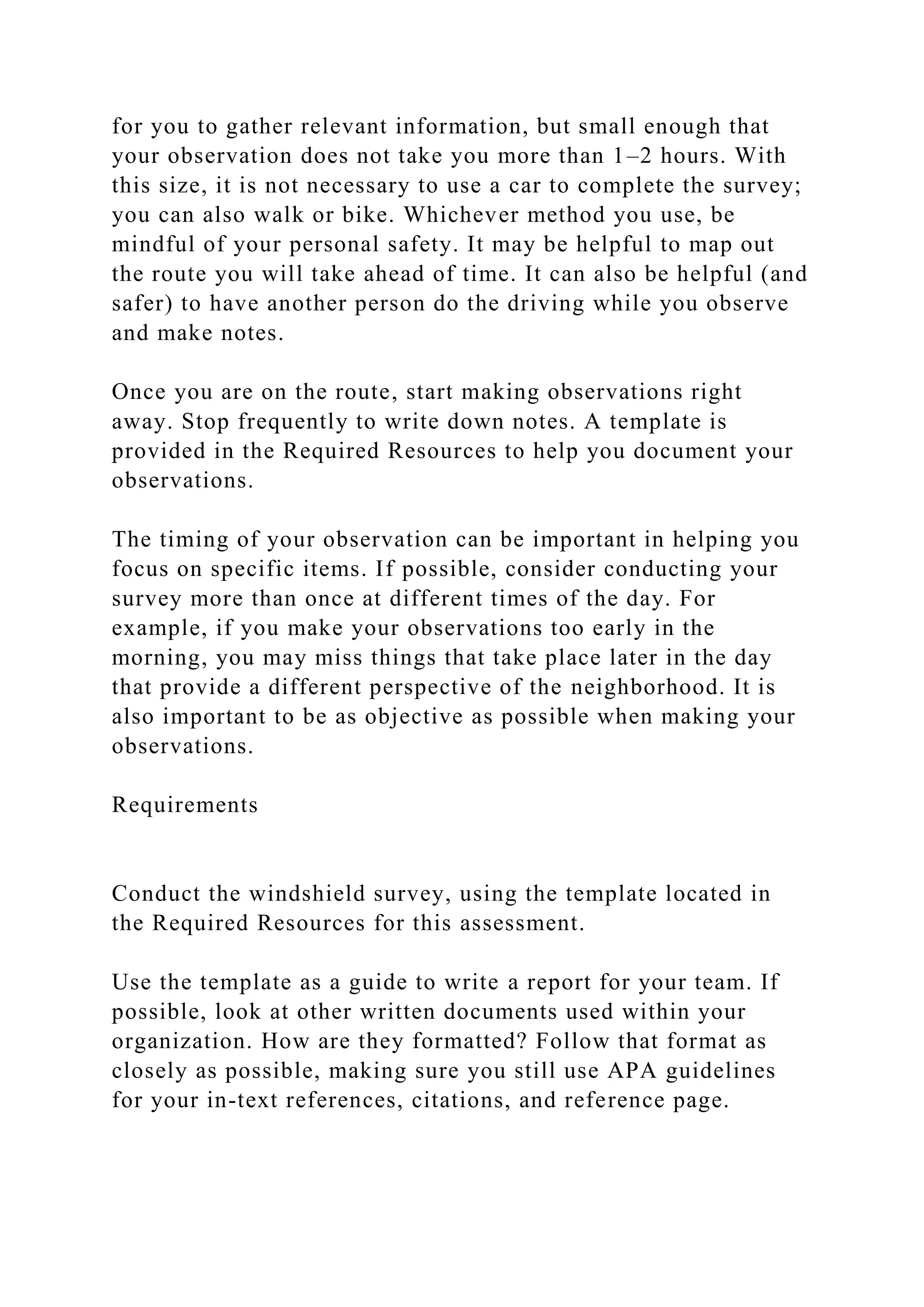 Windshield SurveyConduct a windshield survey to identify a p | DOCX