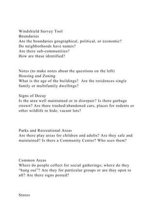 Windshield Survey ToolBoundariesAre the boundaries geographica.docx