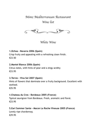 Wine list | ODT