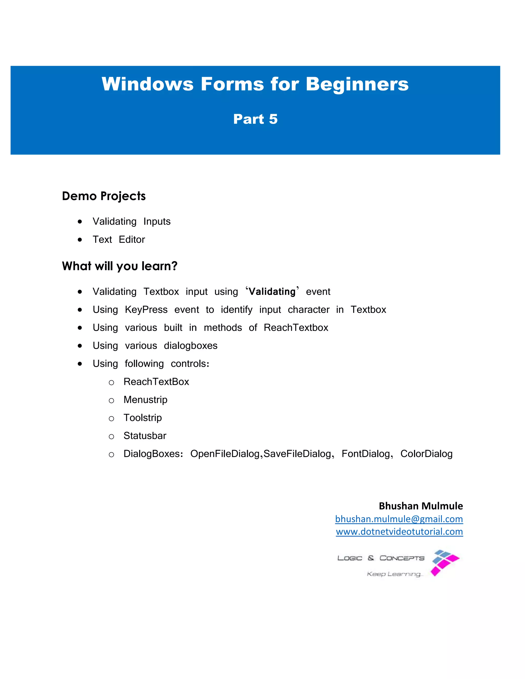 Windows Forms For Beginners Part 5 | PDF
