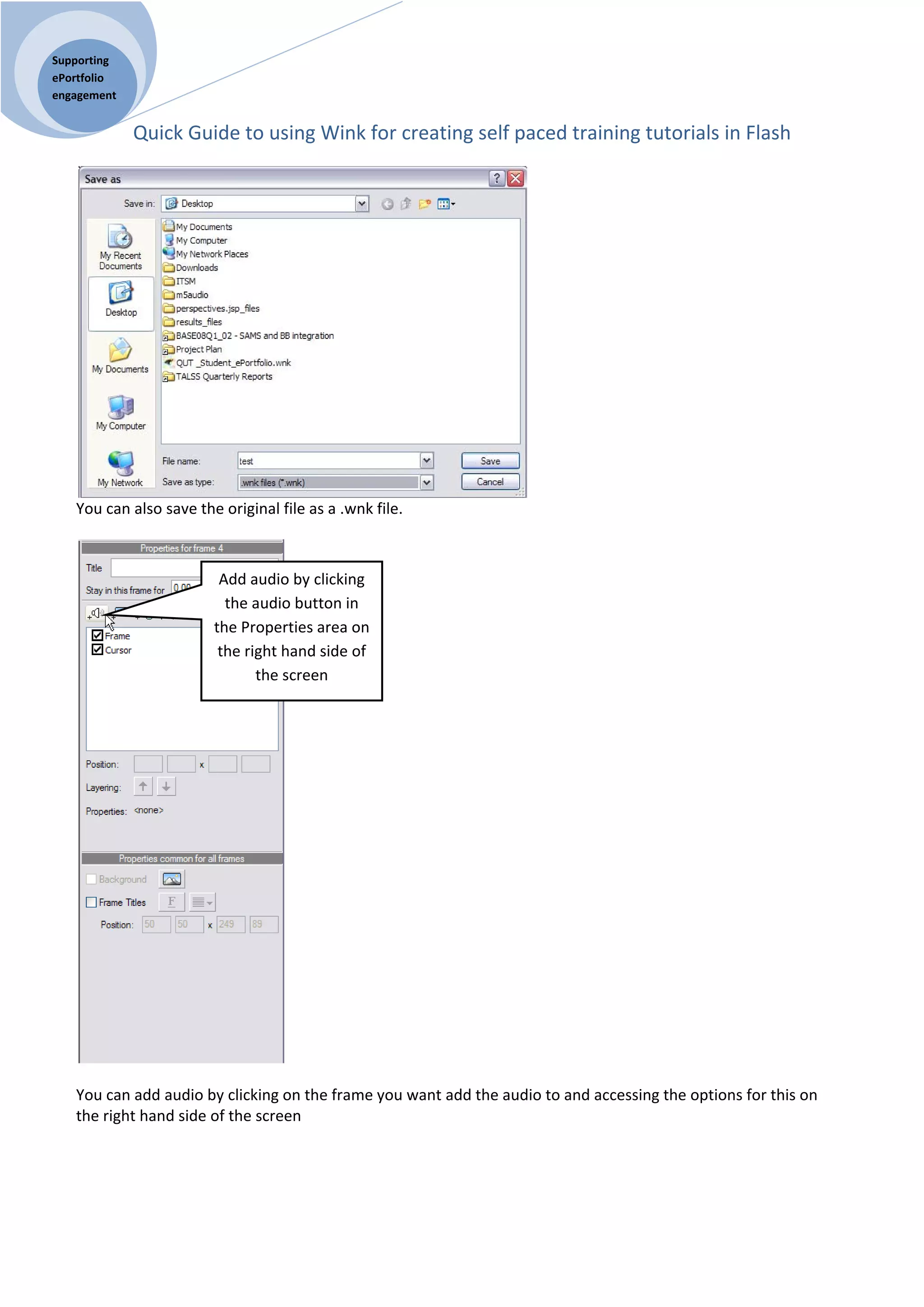 Quick Guide to Using Wink for Creating Self Paced Training Tutorials in ...