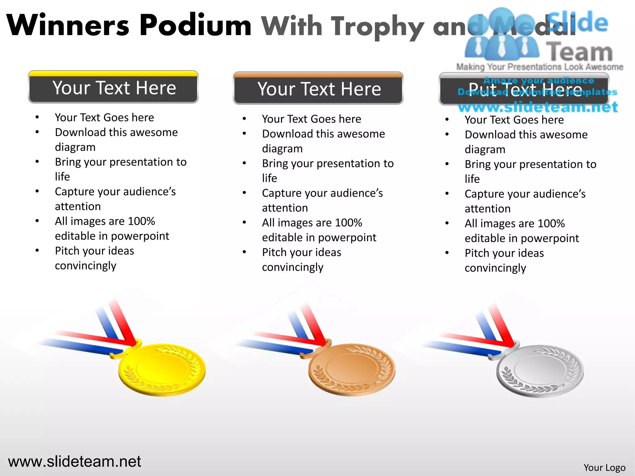 Winners podium with trophy and medal powerpoint ppt slides. | PPT