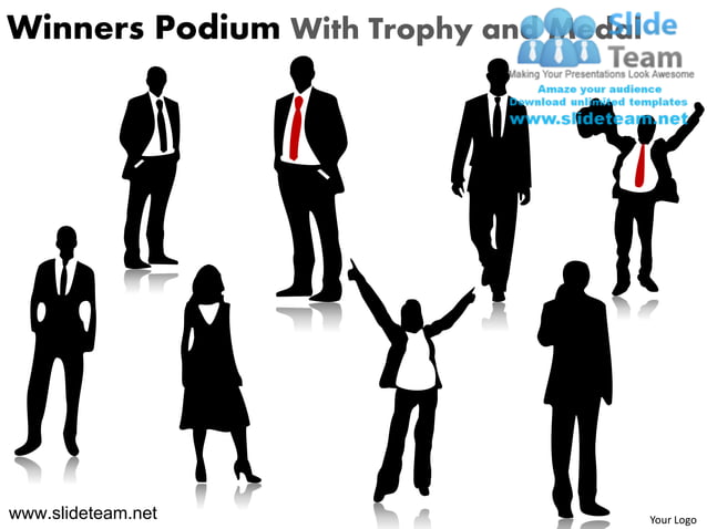 Winners podium with trophy and medal powerpoint ppt templates. | PPT
