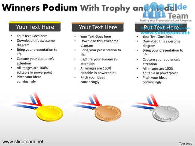 Winners podium with trophy and medal powerpoint ppt templates. | PPT