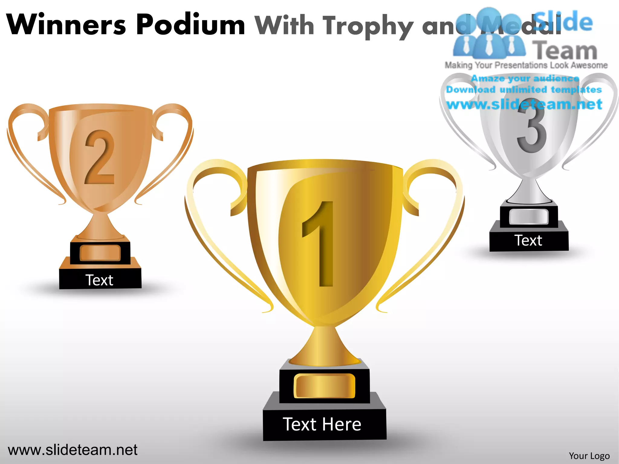 Winners podium with trophy and medal powerpoint presentation slides. | PPT