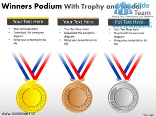 Winners podium with trophy and medal powerpoint presentation slides. | PDF