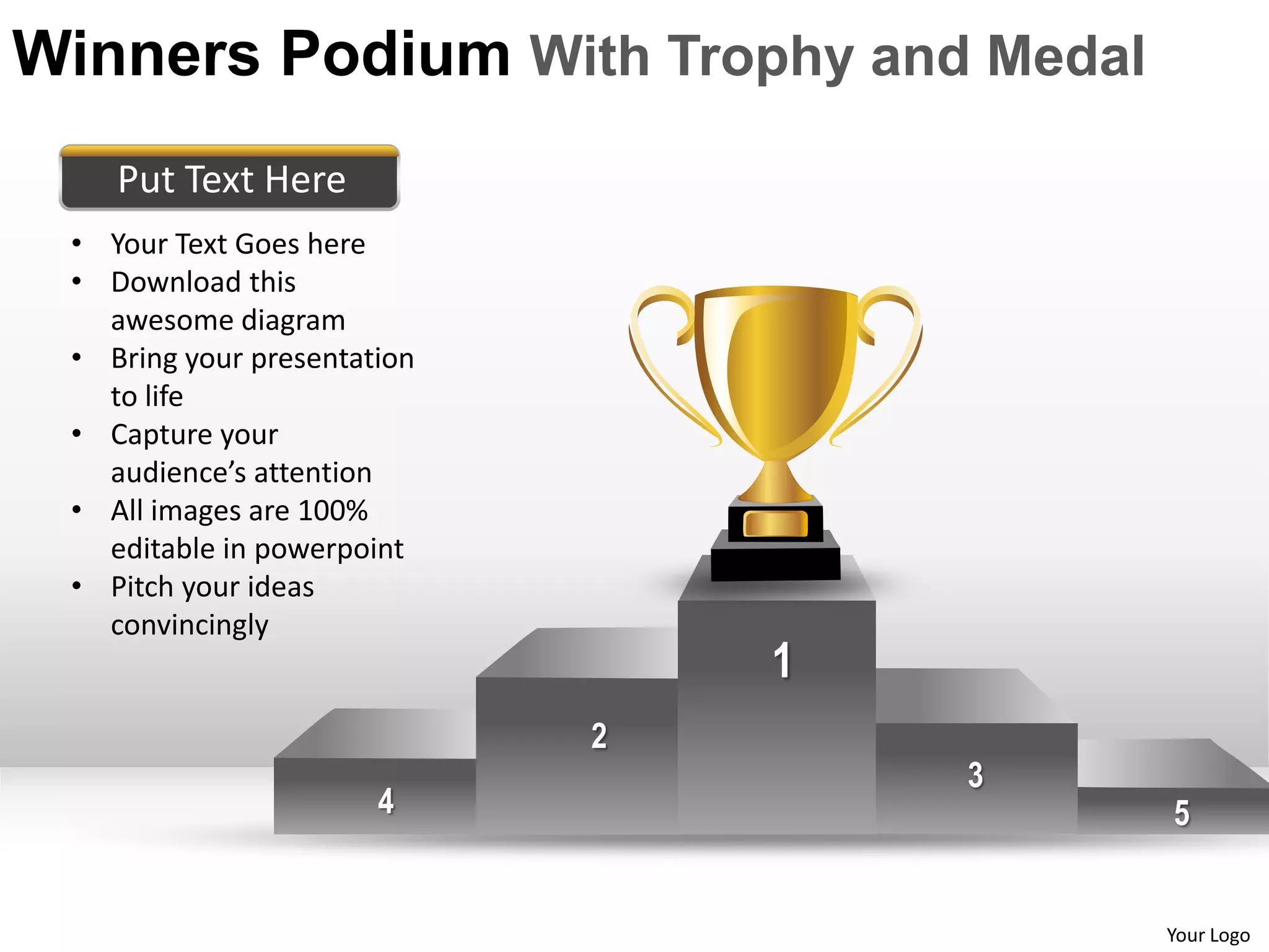 Winners podium with trophy and medal powerpoint presentation templates ...