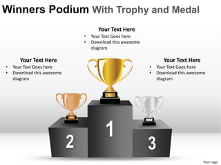 Winners podium with trophy and medal powerpoint presentation templates ...