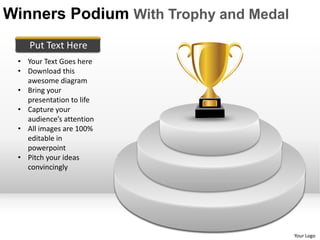 Winners podium with trophy and medal powerpoint presentation templates ...