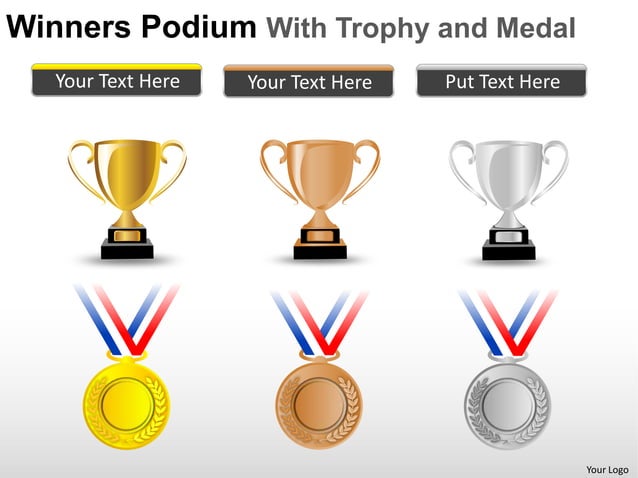 Winners podium with trophy and medal powerpoint presentation templates ...