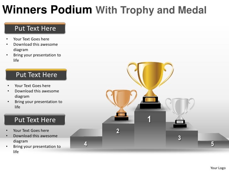 Winners podium with trophy and medal powerpoint presentation templates