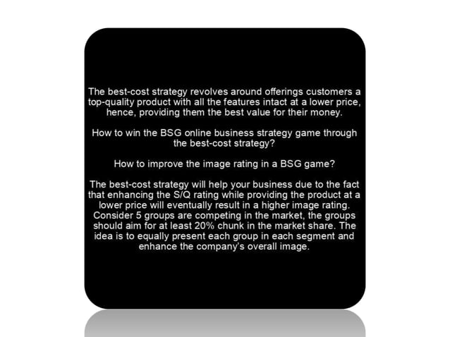 Winning a BSG Game through a Best Cost Strategy | PPT