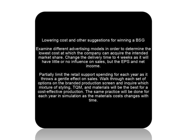 Winning a BSG Game through a Best Cost Strategy | PPTX