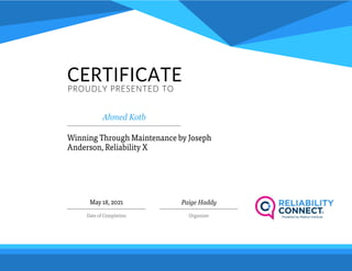 Certificate of Completion "Winning through maintenance" Online Course - Ahmed Said Kotb | PPT