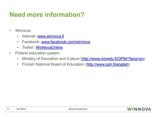 WinNova and in Brief Finland education system | PPTX | Secondary Education | Education