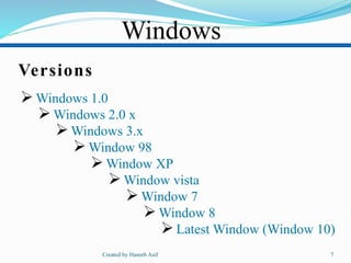 Presentation on the topic of Windows and its difference. | PPTX