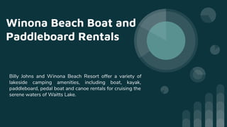 Winona Beach Boat and Paddleboard Rentals: Billy Johns | PDF