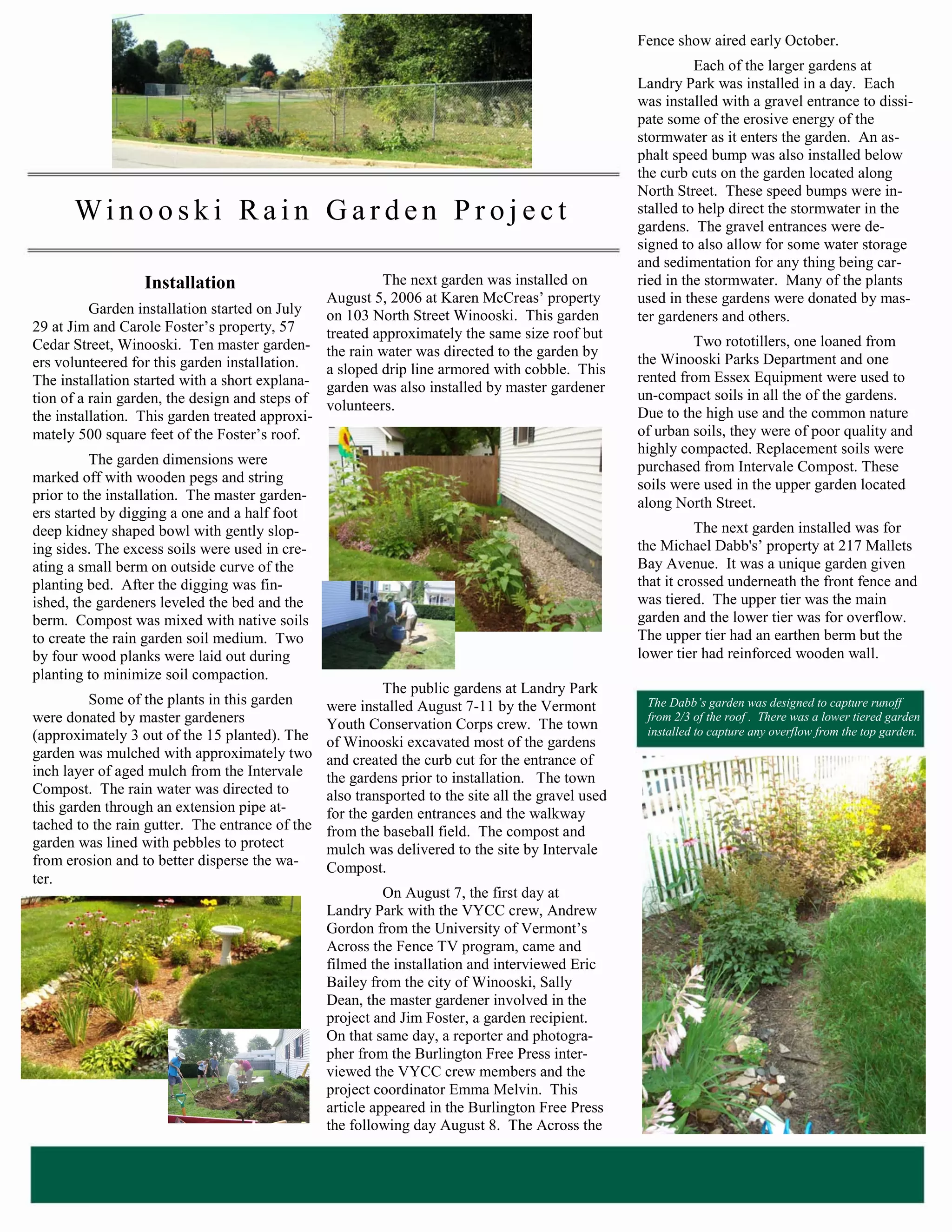 Winooski Rain Garden Project | PDF
