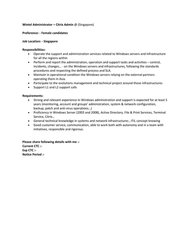 Wintel +citrix admin | DOC