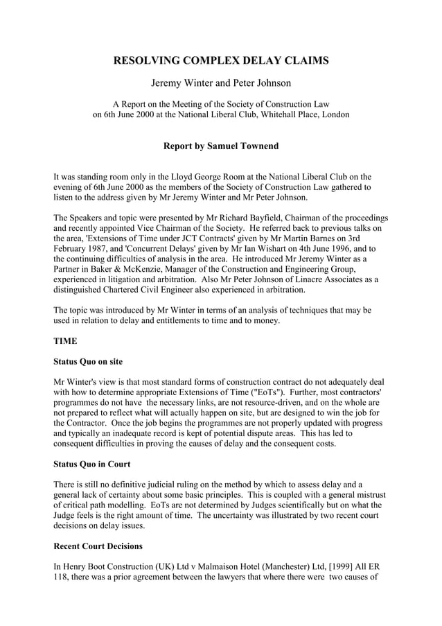 Resolving Complex Delay Claims | PDF Resolving Complex Delay Claims | PDF