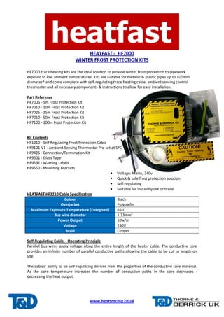 Winter Frost Protection Trace Heating Kit Heatfast HF7005 - Spec Sheet ...