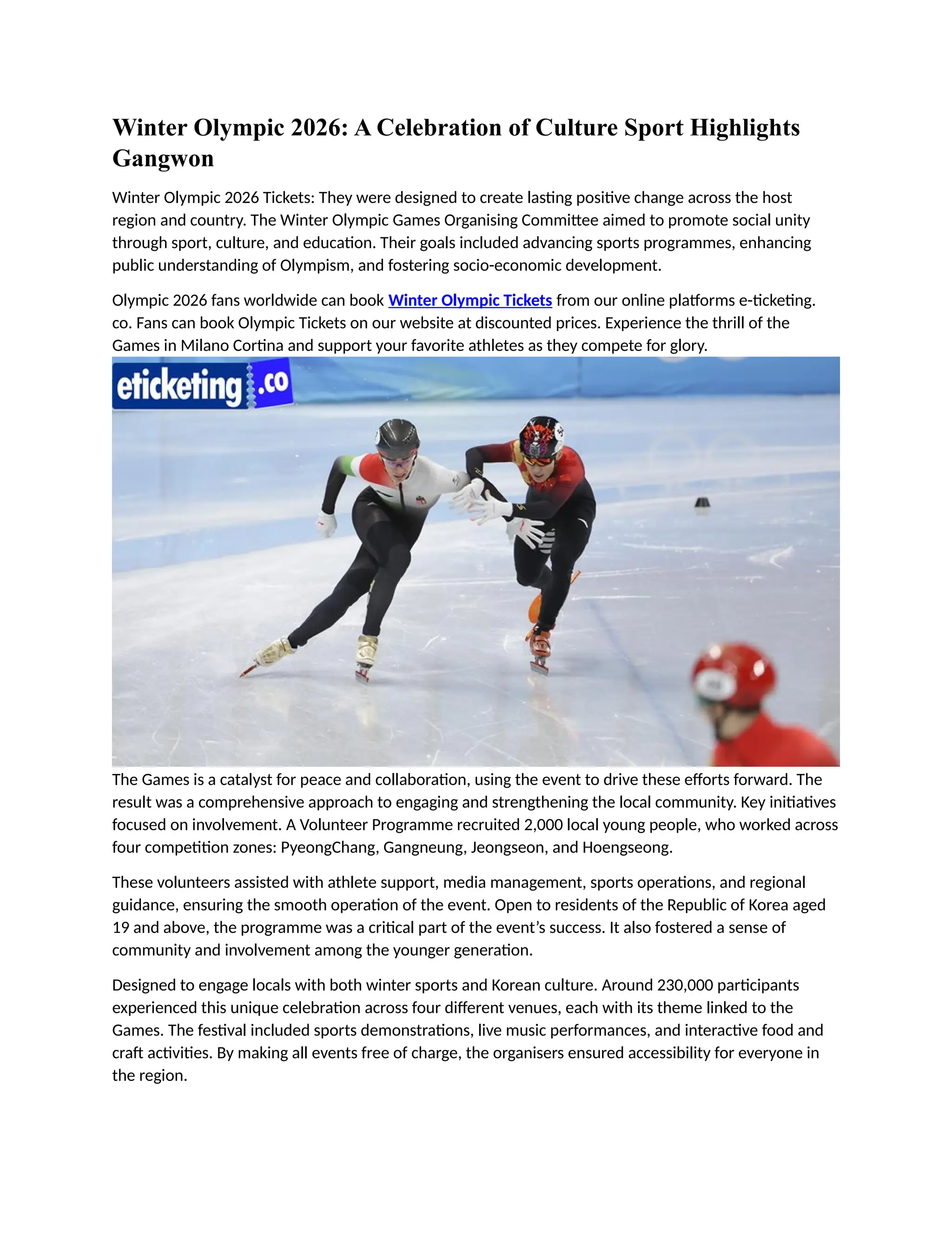 Winter Olympic 2026 A Celebration of Culture Sport Highlights Gangwon | PDF