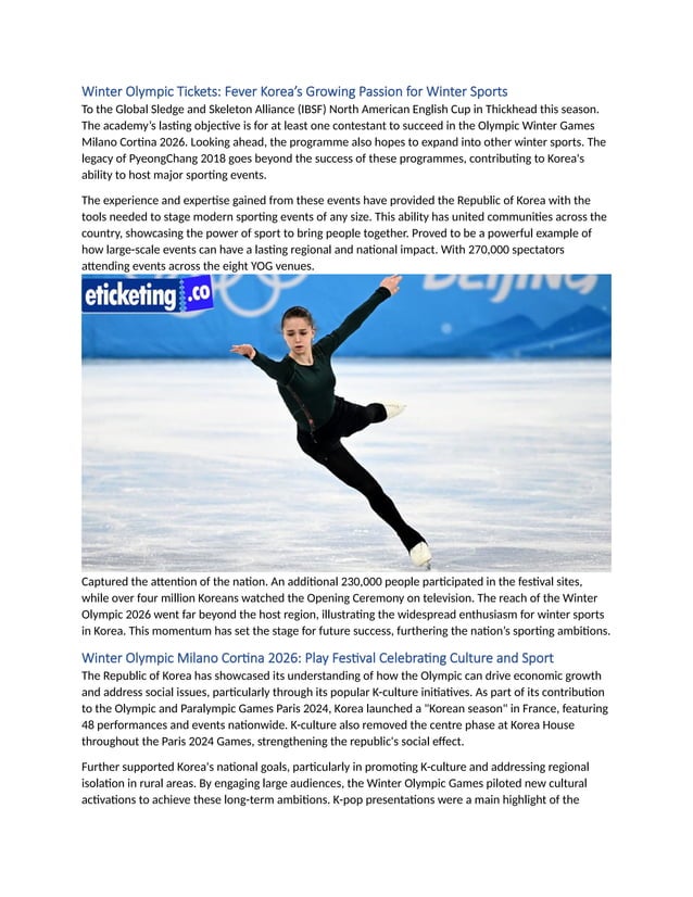 Winter Olympic 2026 A Celebration of Culture Sport Highlights Gangwon | PDF