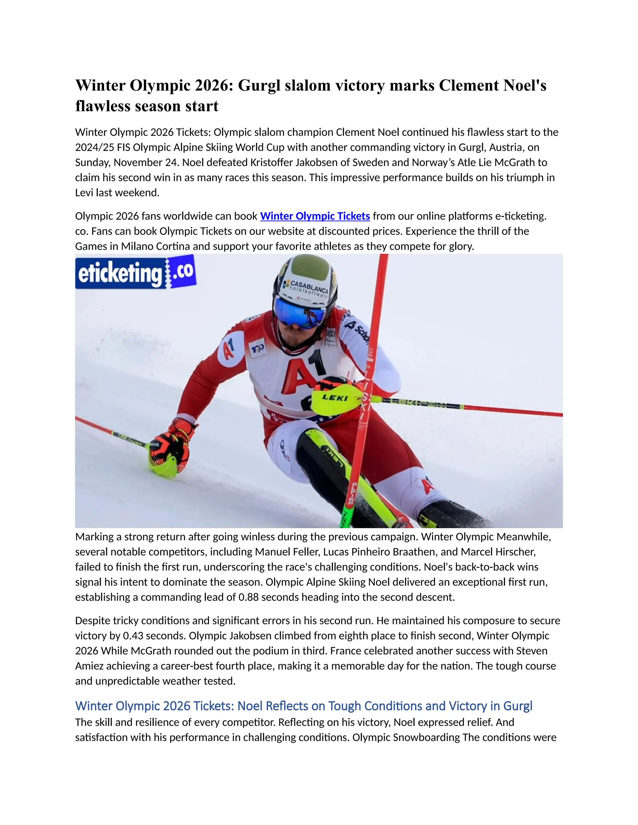 Winter Olympic 2026 Gurgl slalom victory marks Clement Noel's flawless ...