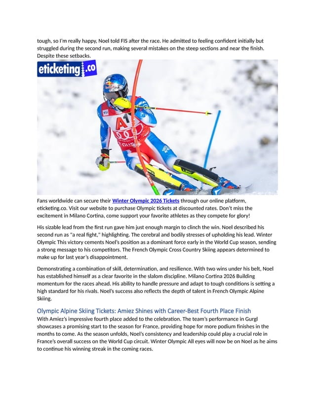 Winter Olympic 2026 Gurgl slalom victory marks Clement Noel's flawless ...