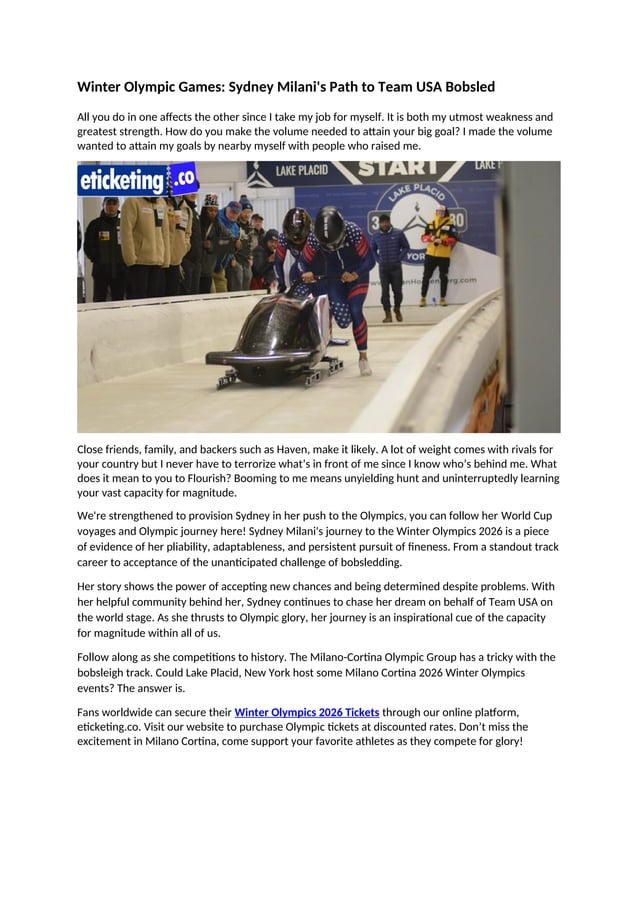 Winter Olympic 2026 Sydney Milani's Journey to Milano Cortina 2026.docx