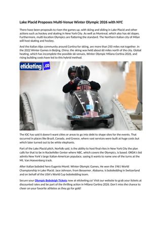 Winter Olympic Milano Cortina 2026 Lake Placid Bids for 2026 Olympic ...