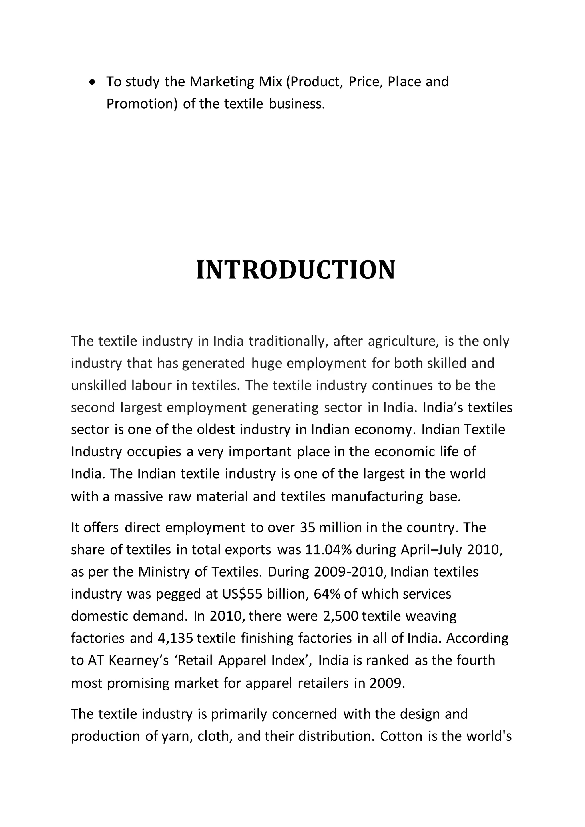 Project Report on Textile Industry | DOCX