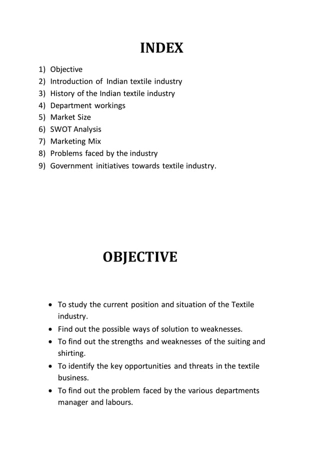 Project Report on Textile Industry | DOCX | Needlework | Arts and Crafts