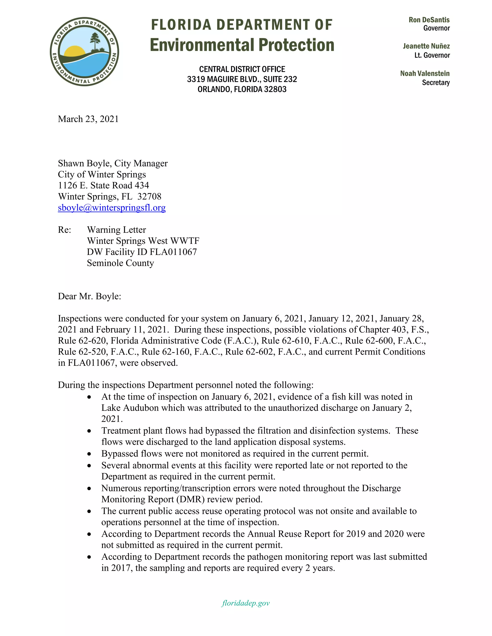 Winter Springs DEP WARNING | PDF