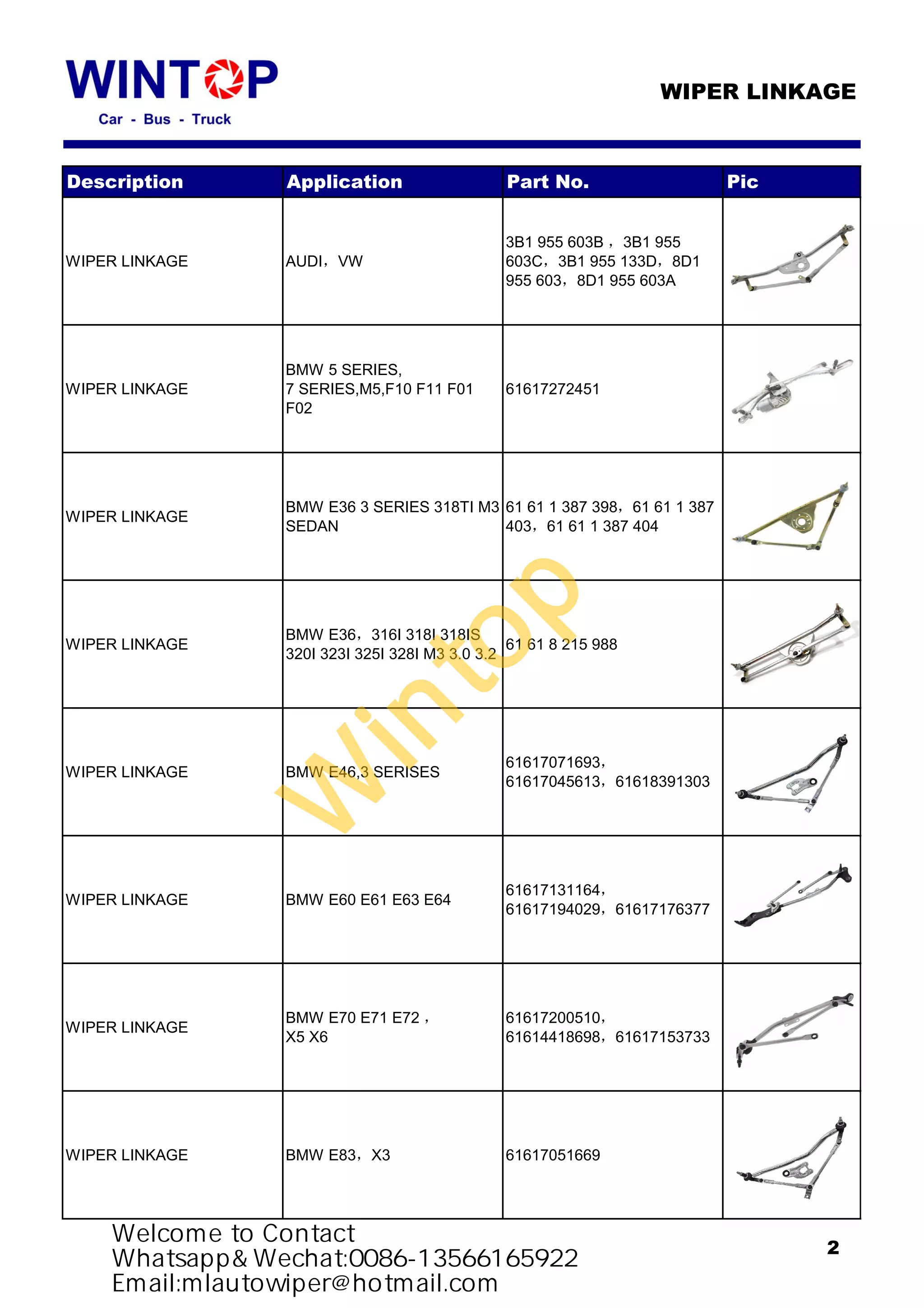 Wintop wiper linkage catalog | PDF